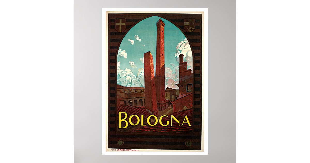 Bologna Two Towers Italy Vintage Travel Poster | Zazzle