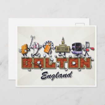 Bolton cartoon characters postcard | Zazzle