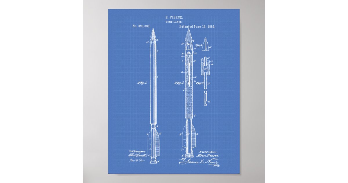 Bomb Lance 1885 Patent Art Blueprint Poster | Zazzle