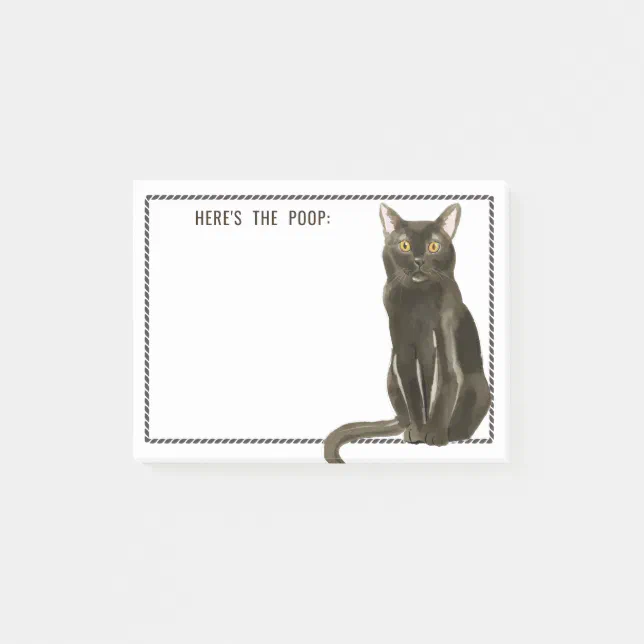 Bombay Black Cat | Editable Text | Here's the Poop Post-it Notes | Zazzle