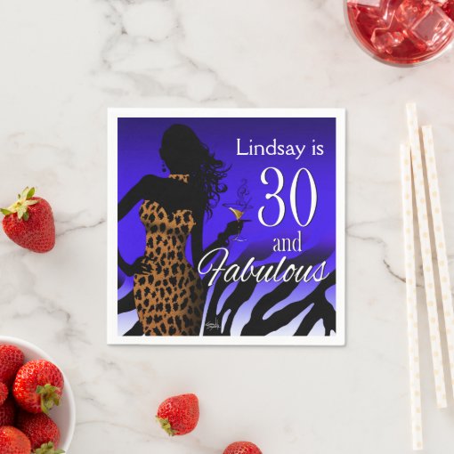 Bombshell Leopard 30th Birthday | blue Paper Napkins | Zazzle