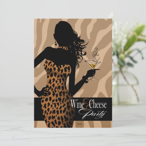 Bombshell Leopard Wine & Cheese Party Tan Invitation | Zazzle