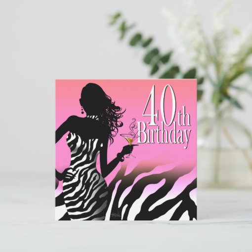 Bombshell Zebra 40th Birthday Party Dress Pink Invitation | Zazzle