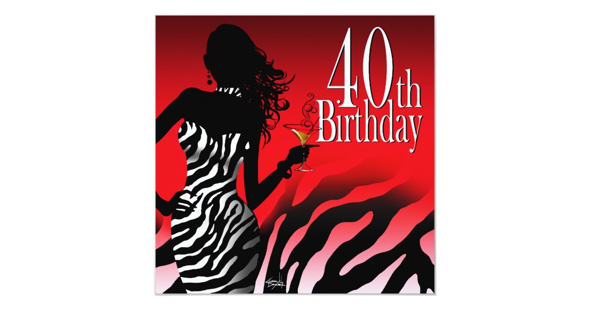 Bombshell Zebra 40th Birthday Party Red Invitation | Zazzle.com