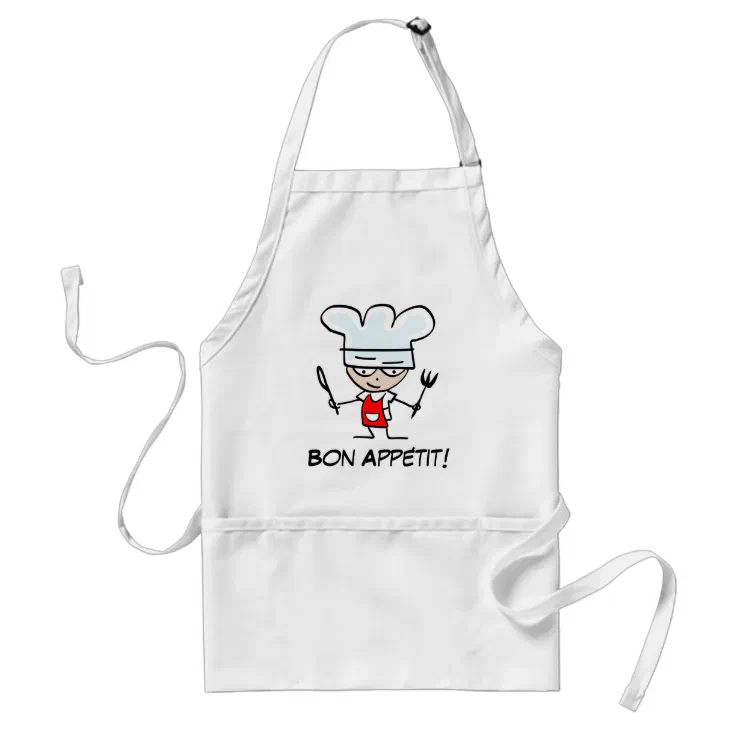 Bon appetit bbq apron with cute cartoon chef | Zazzle