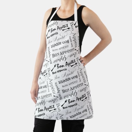 Bon Appetit French Chef Black and White Pattern Apron | Zazzle