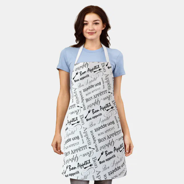 Bon Appetit French Chef Black and White Pattern Apron | Zazzle