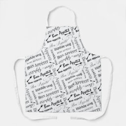 Bon Appetit French Chef Black and White Pattern Apron | Zazzle