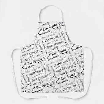 Bon Appetit French Chef Black and White Pattern Apron | Zazzle