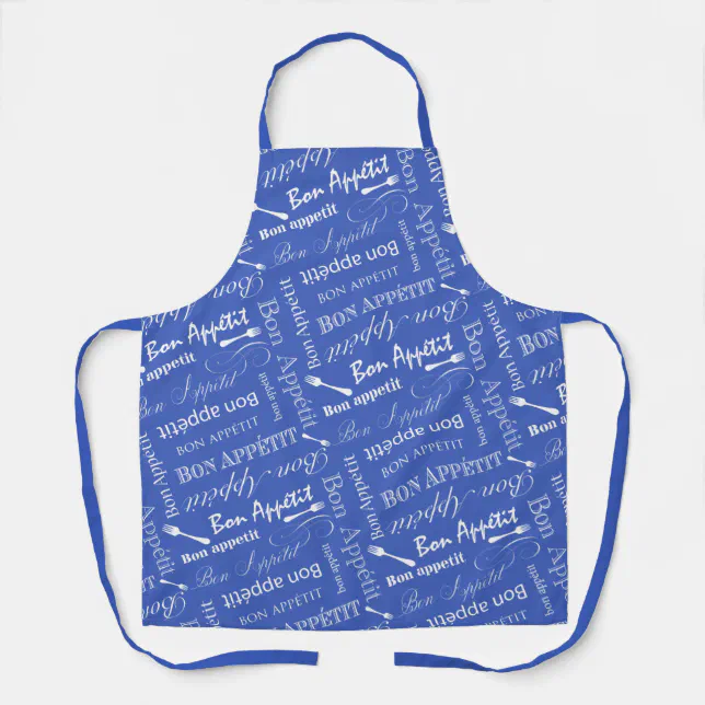 Bon Appetit French Chef Blue and White Pattern Apron | Zazzle
