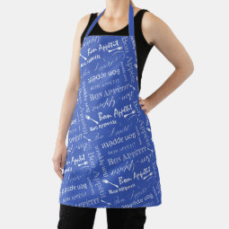 Bon Appetit French Chef Blue and White Pattern Apron | Zazzle
