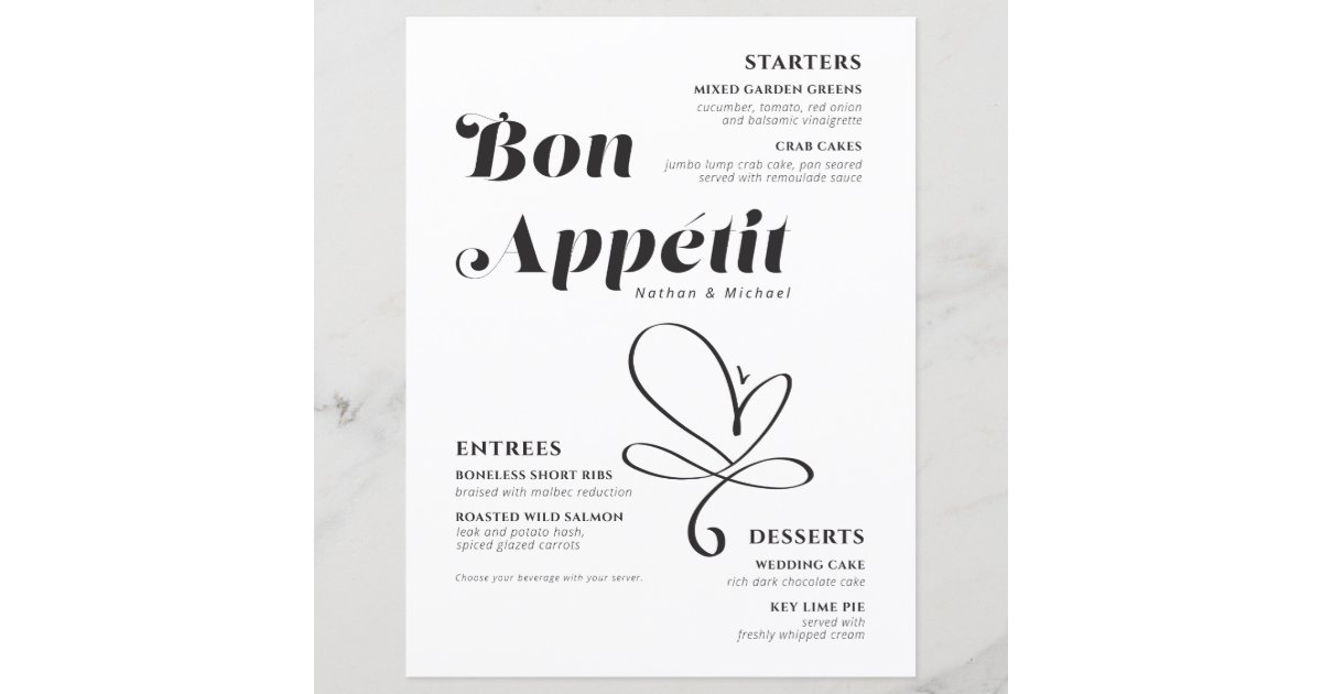 Bon Appetit Wedding Dinner Black White Paper | Zazzle