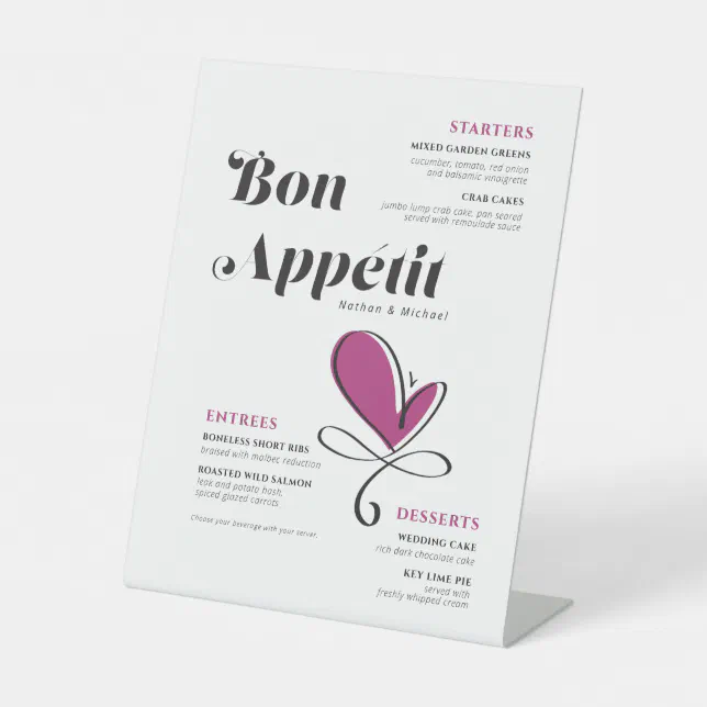 Bon Appetit Wedding Dinner Menu Pedestal Sign | Zazzle