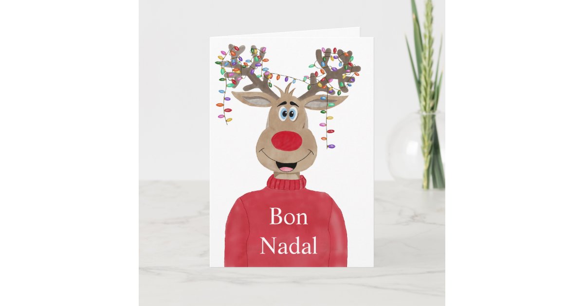 Bon Nadal, Catalan Christmas Lights Reindeer Holiday Card | Zazzle