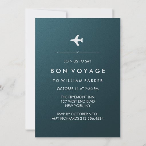 Bon Voyage Party with Airplane in Blue and Silver Invitation | Zazzle
