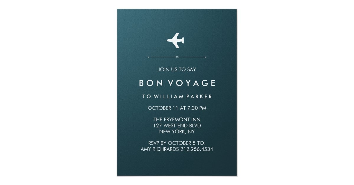 Bon Voyage Party with Airplane in Blue and Silver Invitation | Zazzle.com