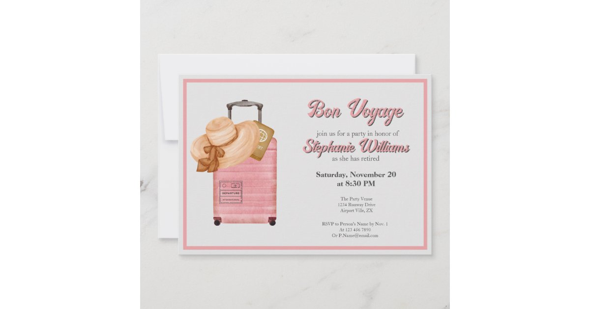 Bon Voyage Retirement Party Suitcase Adventure Invitation | Zazzle