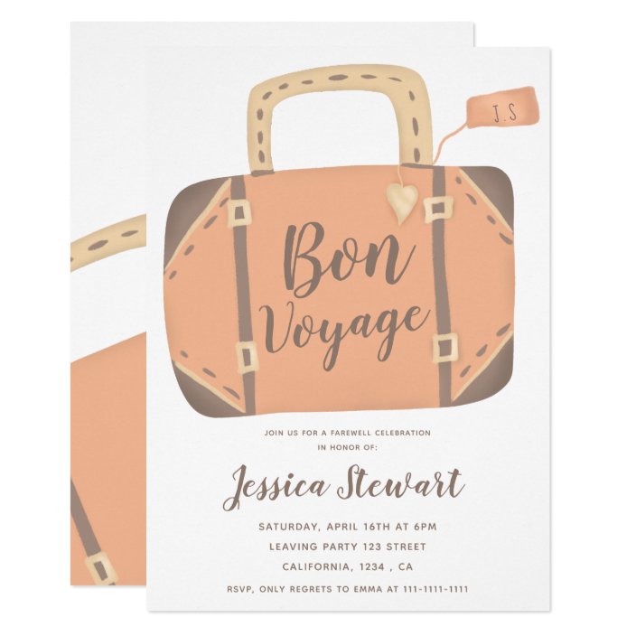 Bon voyage suitcase fun farewell leaving party invitation | Zazzle.com