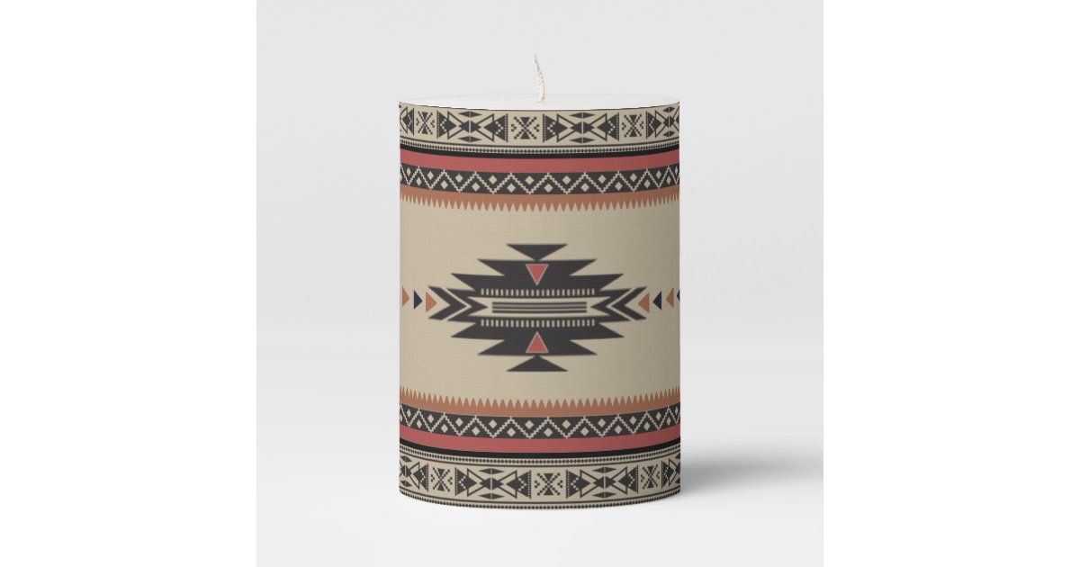 Bone, Black and Rust Native American Style Pillar Candle | Zazzle