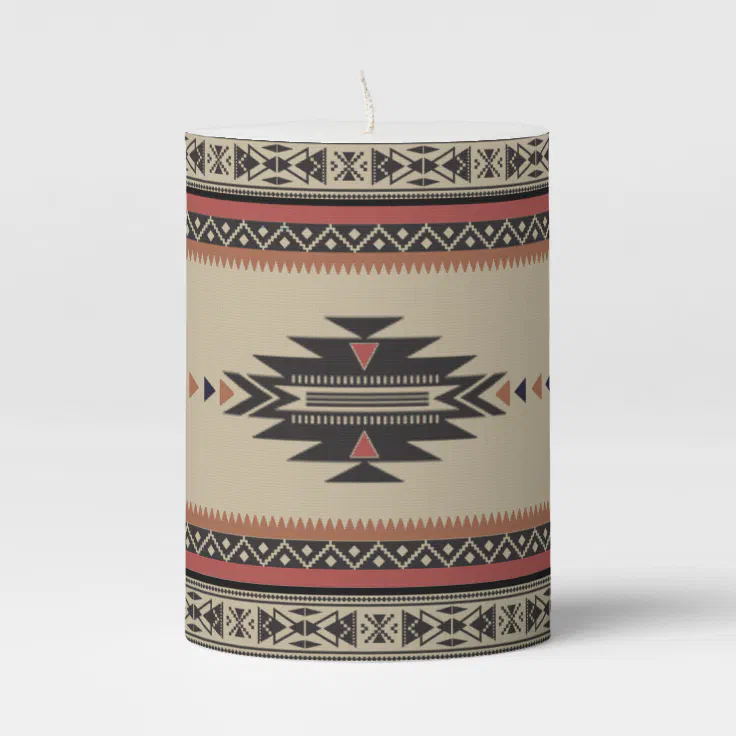Bone, Black and Rust Native American Style Pillar Candle | Zazzle