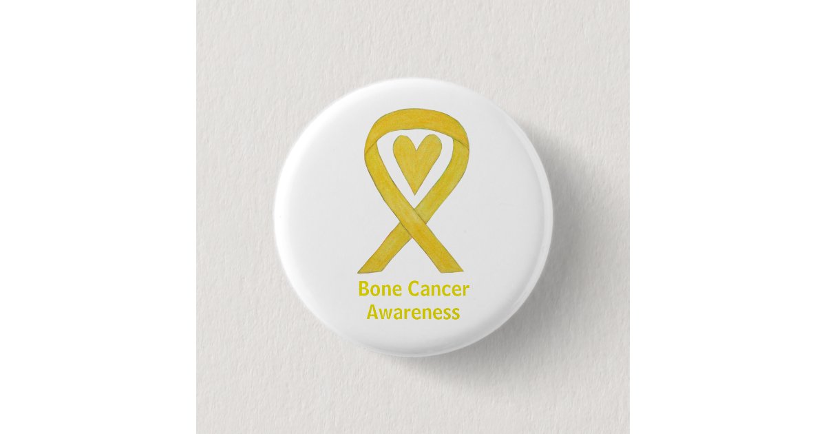 Bone Cancer Yellow Heart Awareness Ribbon Pins | Zazzle