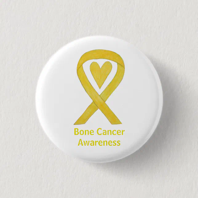 Bone Cancer Yellow Heart Awareness Ribbon Pins | Zazzle