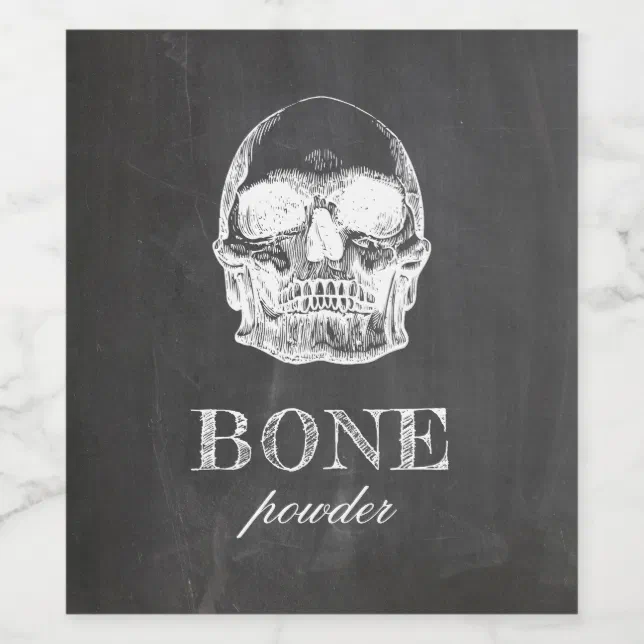 Bone powder. Chalkboard Halloween party. Skull Wine Label | Zazzle