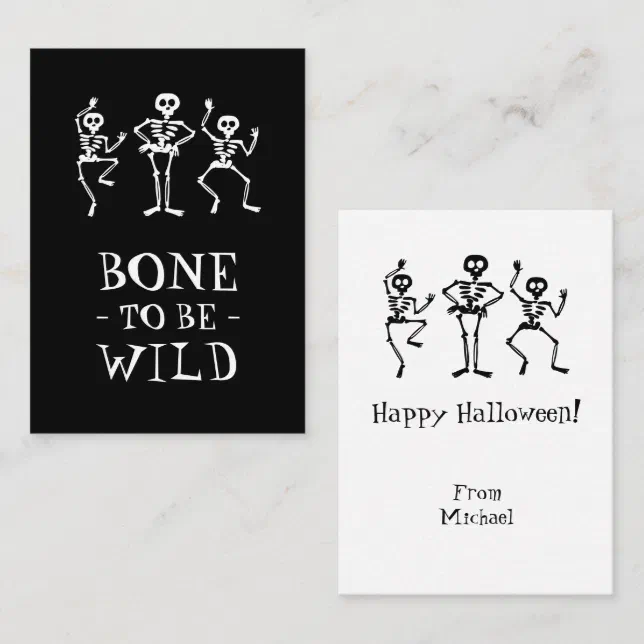 Bone to be wild Skeleton Halloween Classroom Cards | Zazzle