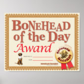 Bonehead Award Certificate Poster | Zazzle