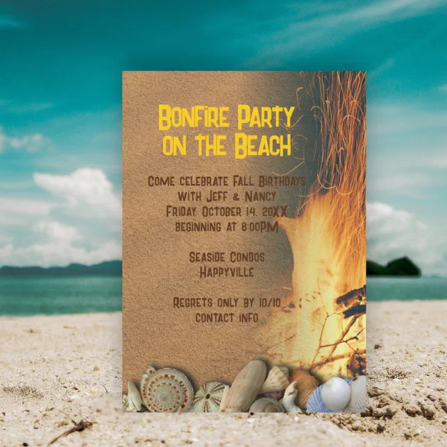 Bonfire Beach Shells Outdoor Party Invitation | Zazzle