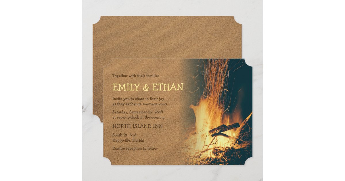 Bonfire Beach Wedding Invitation | Zazzle