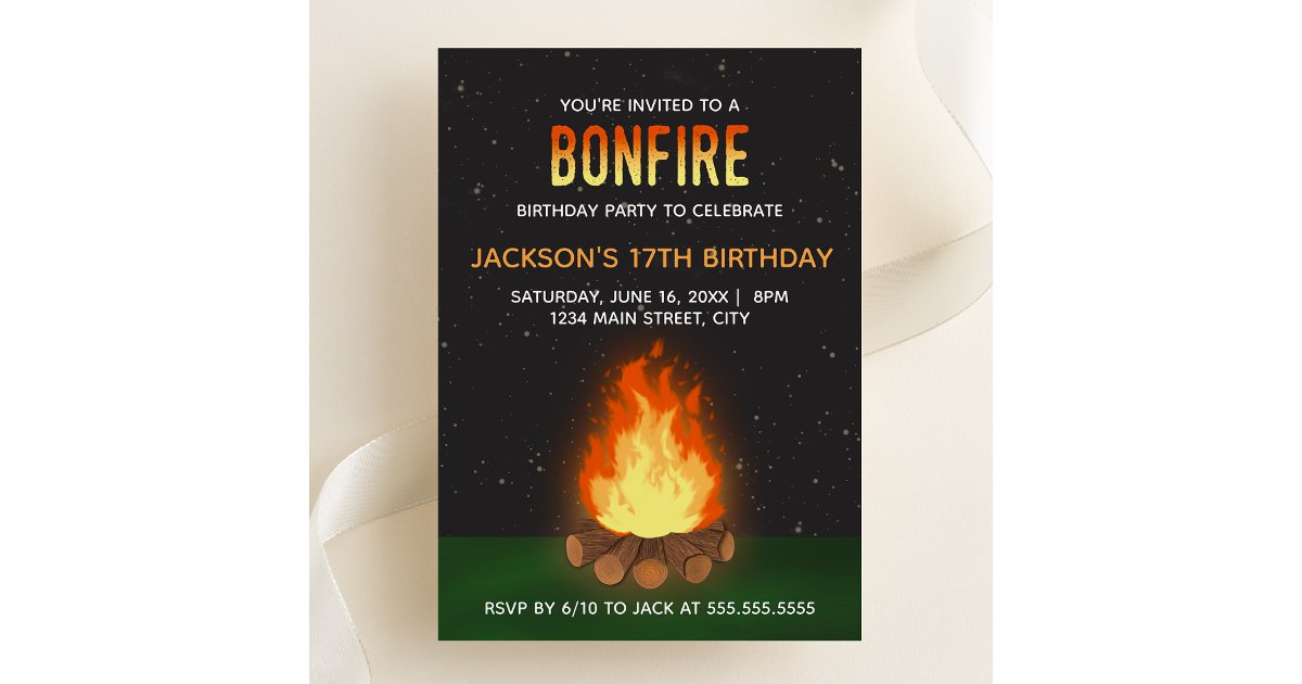 Bonfire Birthday Party Invitation | Zazzle