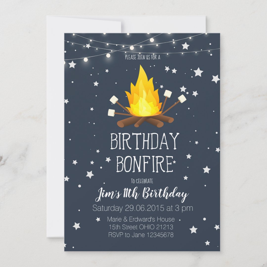 Bonfire Birthday Party Invitation | Zazzle