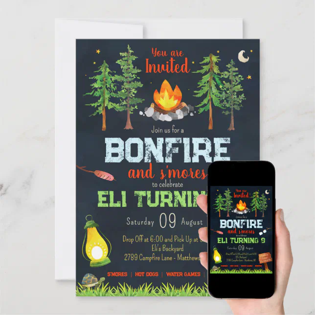 Bonfire Birthday Party Invitation - Camping Party | Zazzle