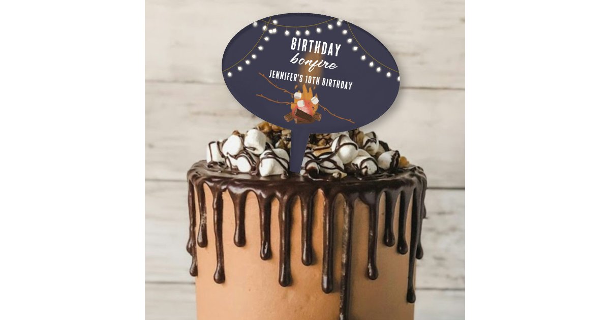 Bonfire & Camping Outdoor Campfire Birthday Party Cake Topper | Zazzle