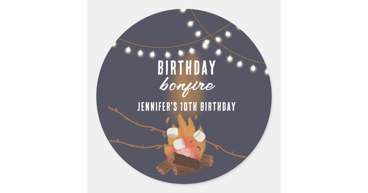 Bonfire & Camping Outdoor Campfire Birthday Party Classic Round Sticker | Zazzle