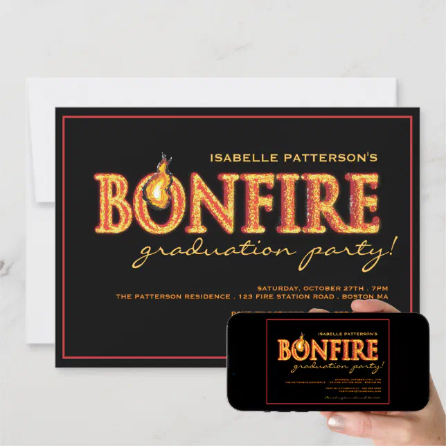 Bonfire Flames Graduation Party Invitation | Zazzle