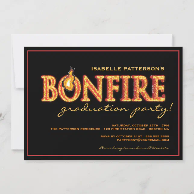 Bonfire Flames Graduation Party Invitation | Zazzle