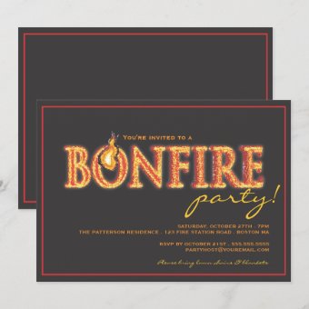 Bonfire on Fire Campfire Flames Party Invitation | Zazzle
