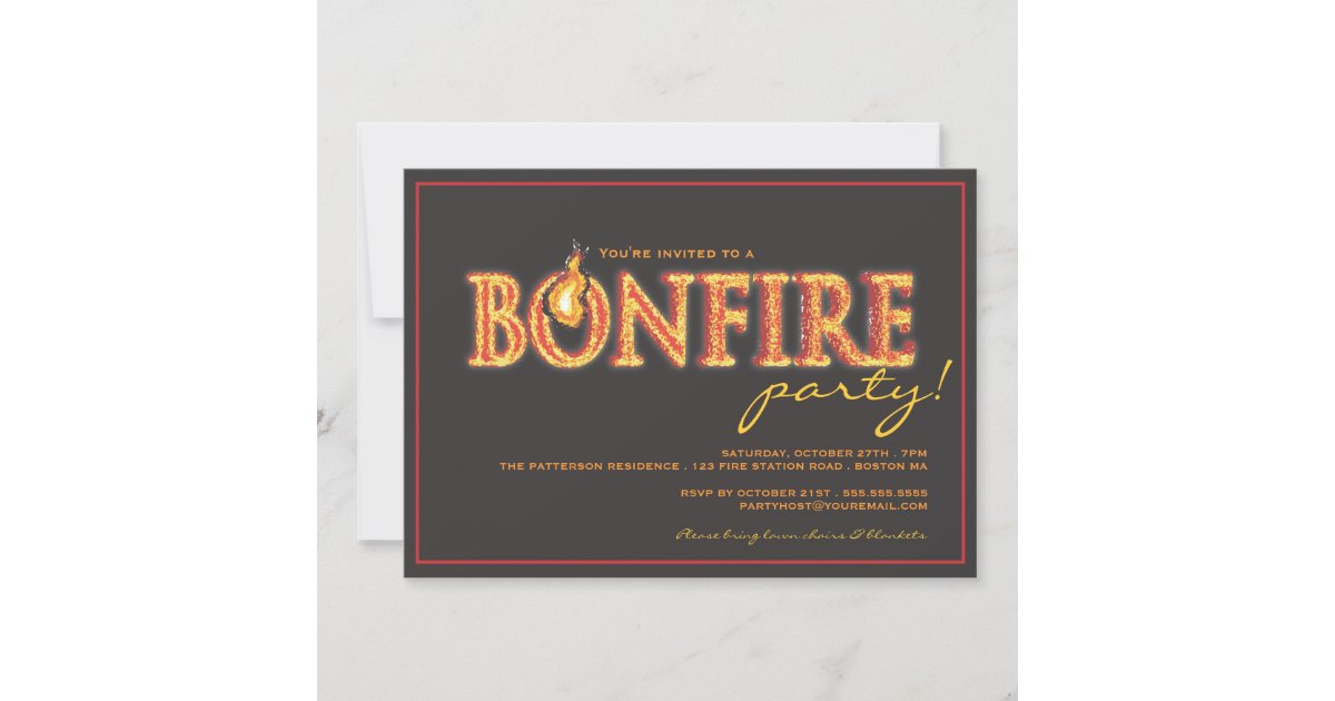 Bonfire on Fire Campfire Flames Party Invitation | Zazzle