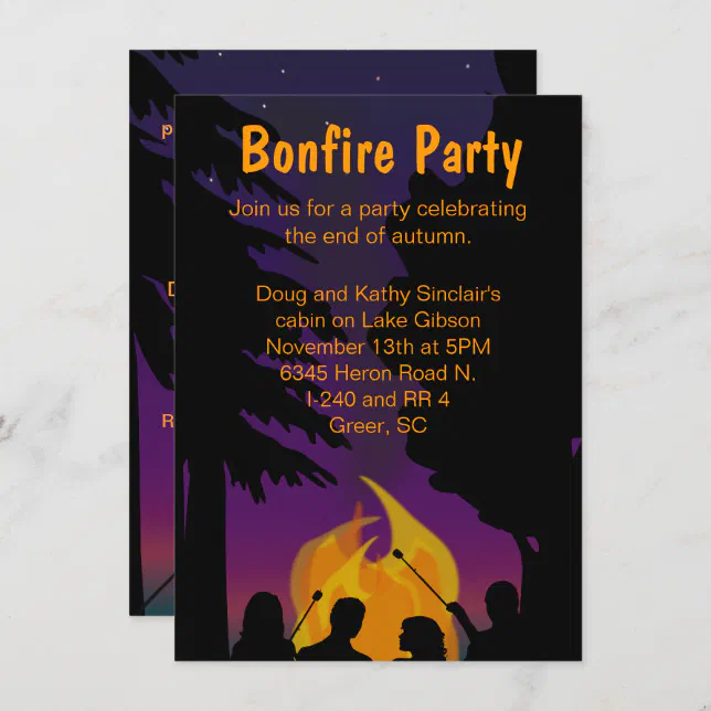 Bonfire Outdoor Party Two Sided Invitation | Zazzle