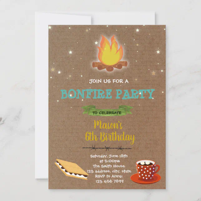 Bonfire party birthday invitation | Zazzle