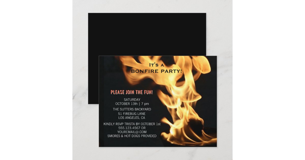 Bonfire Party Campfire Flames Camp Out Invitation | Zazzle