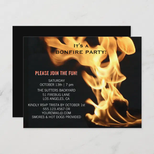 Bonfire Party Campfire Flames Camp Out Invitation | Zazzle