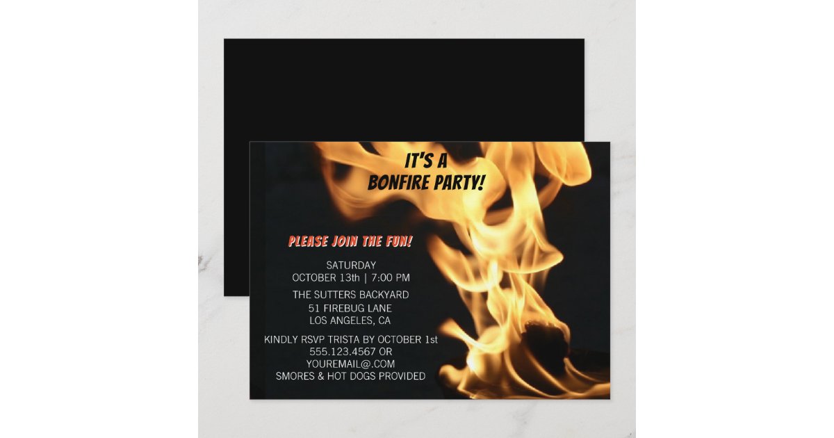 Bonfire Party Campfire Flames Camp Out Invitation | Zazzle