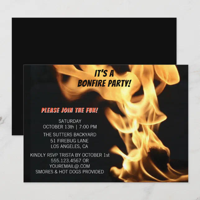 Bonfire Party Campfire Flames Camp Out Invitation | Zazzle