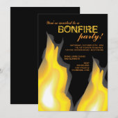 Bonfire Party Campfire Flames on Black Invitation | Zazzle