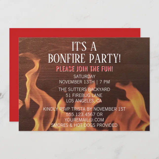 Bonfire Party Campfire Red Camp Out Invitation | Zazzle