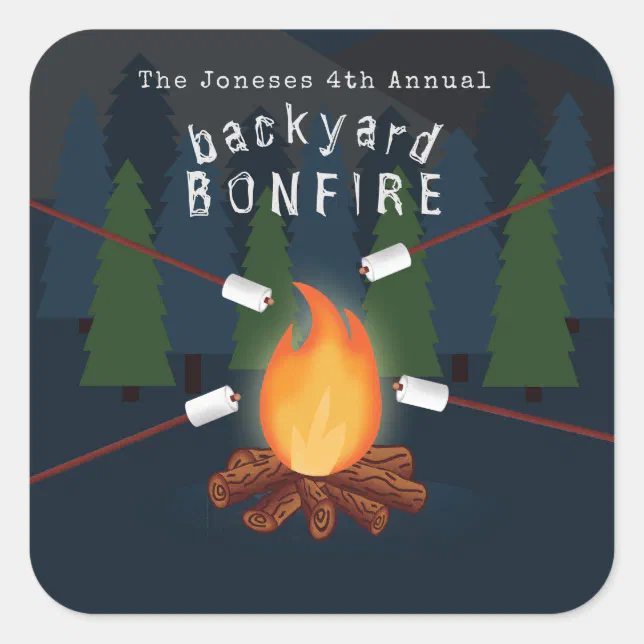 Bonfire Party Square Sticker | Zazzle
