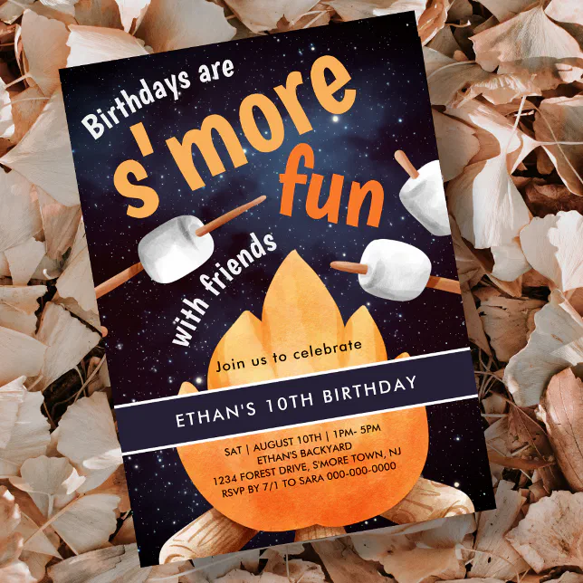 Bonfire S'mores Camping Birthday Invitation | Zazzle